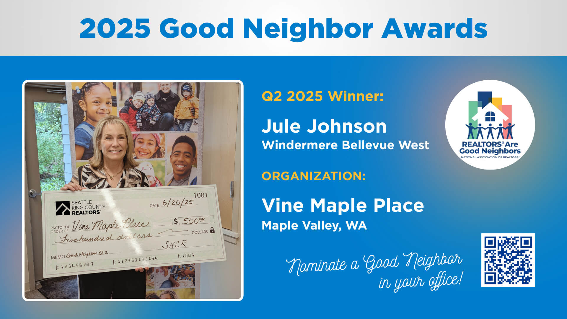 REALTOR® Good Neighbor Awarded for Lasting Commitment to Vine Maple ...